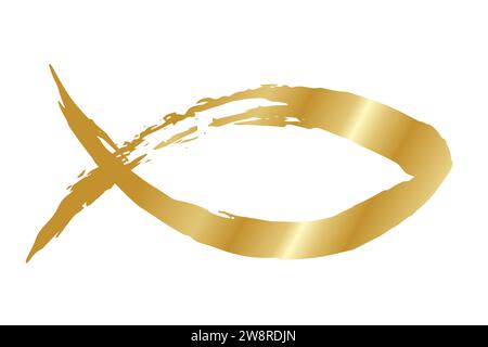 Fish symbol hand painted with ink brush, christian religious faith ...