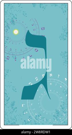 Design for a card of Hebrew tarot. Hebrew letter called Cheth large and ...