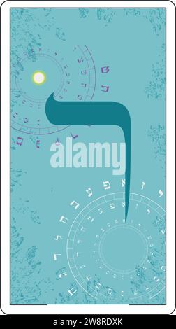 Design for a card of Hebrew tarot. Hebrew letter called Teth large and ...