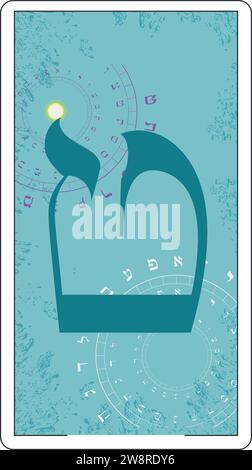 Design for a card of Hebrew tarot. Hebrew letter called Cheth large and ...