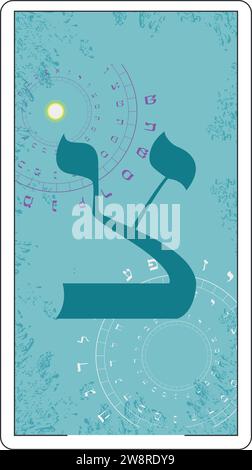 Design for a card of Hebrew tarot. Hebrew letter called Cheth large and ...