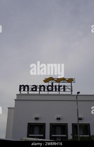 Exterior view of the building and logo of the Indonesian stock exchange ...
