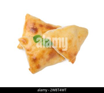 Delicious samosas and basil isolated on white Stock Photo - Alamy