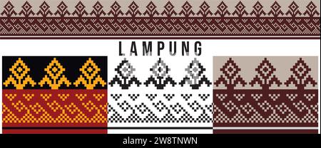 Tapis pattern of the Indonesia Lampung, red, orange and black, Vector ...
