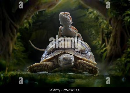 Tortoise giving a ride to the lizard INDONESIA HILARIOUS images of a ...