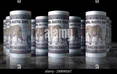 Nepal money Nepali rupees money rolls 3d illustration. 500 NPR banknote ...