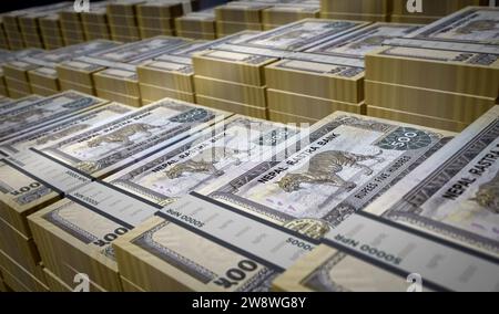 Nepali rupees money printing 3d illustration. 500 NPR banknote print ...
