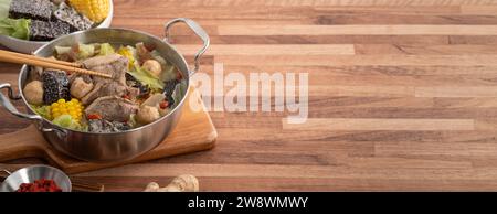Delicious ginger duck stew hot pot soup with fresh vegetables in Taiwan ...