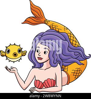 Mermaid and Pufferfish Colored Cartoon Stock Vector Image & Art - Alamy