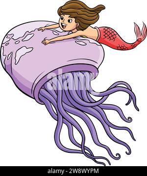 Mermaid with an Octopus Cartoon Colored Clipart Stock Vector Image ...