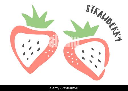 Strawberry drawing hand painted with ink brush isolated on white ...
