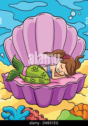Sleeping Mermaid in a Clam Shell Cartoon Clipart Stock Vector Image ...