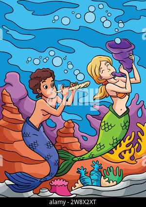 Mermaid Playing Flute Cartoon Colored Clipart Stock Vector Image & Art ...
