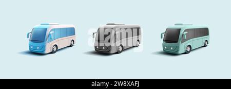 Municipal bus realistic set with public transport symbols isolated ...