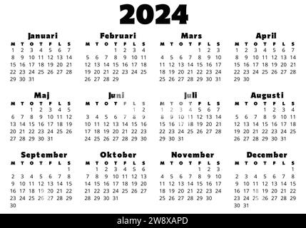 SWEDISH calendar for 2024. Printable, editable vector illustration for ...