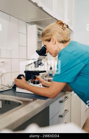 The veterinarian looking into a microscope Stock Photo - Alamy