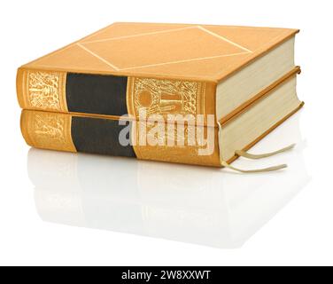 Two hardcover books on each other isolated on white background. White ...