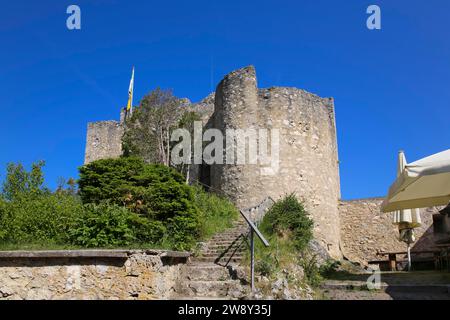 Castle Derneck, medieval castle ruin, stairs, handrail, railing ...