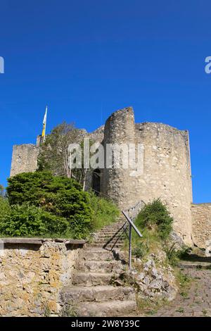 Castle Derneck, medieval castle ruin, stairs, handrail, railing ...