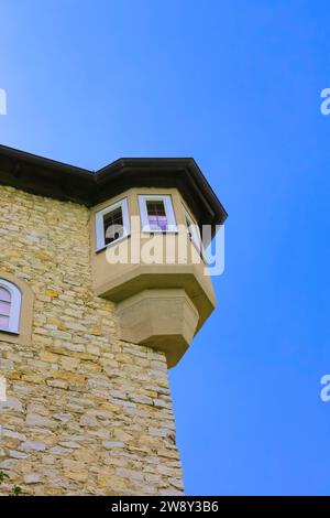 Detail of Teck Castle, oriel, porch on building, masonry, facade ...