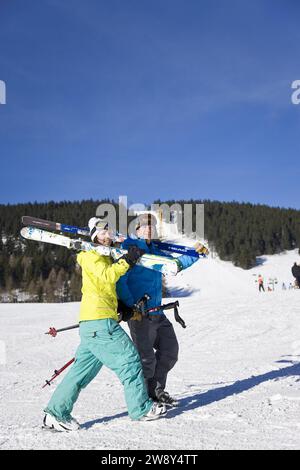 Winter sports enthusiasts in Oberwiesenthal. The health resort of ...
