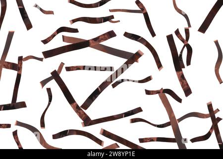 Shiny bronze confetti falling on white background Stock Photo - Alamy
