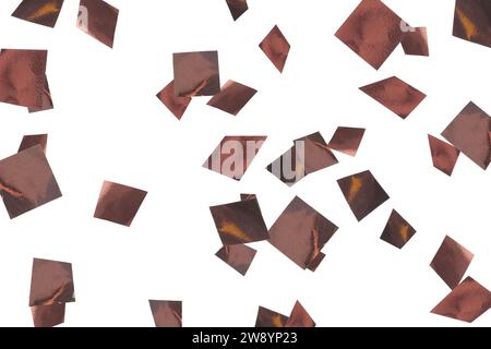 Shiny bronze confetti falling on white background Stock Photo - Alamy