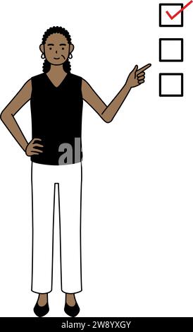 African-American woman pointing to a checklist, Vector Illustration ...