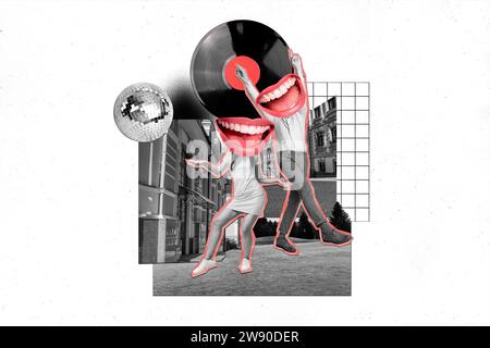 Horizontal funny surreal caricature collage photo of grumpy big headed ...