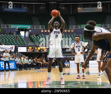 TCU forward Emanuel Miller shoots during the second half of an NCAA ...