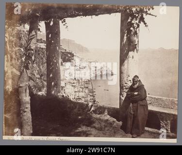 View of Amalfi from a monastery, in the foreground a Capuchin monk ...