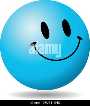 Happy blue glossy smiley emoji positive mood circle face avatar with ...