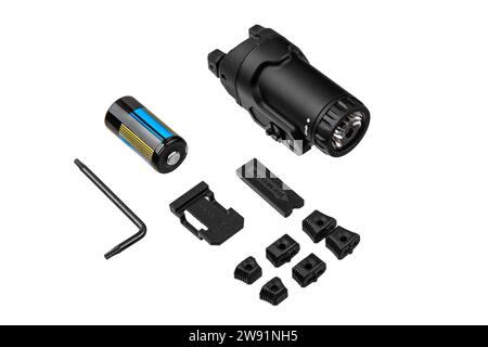 Modern LED flashlight with weapon mount. Underbarrel tactical ...