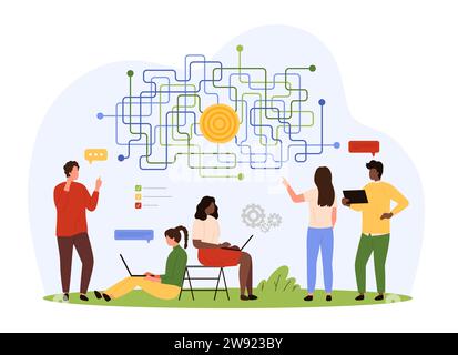 Mind map diagram to clarify decision vector illustration. Cartoon tiny people research ...