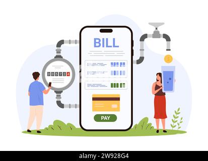 Payment of utility bill, economy. Tiny people monitor water consumption ...