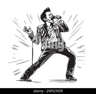 A man playing guitar. single continuous stroke drawing. Hand drawn ...