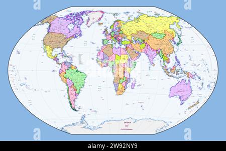 Arabic language Political world map Equirectangular projection Stock ...