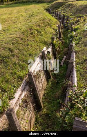 an old abandoned military trench used for defensive actions, a trench ...