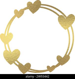 Golden hearts circle with transparent background. Gold foil texture ...