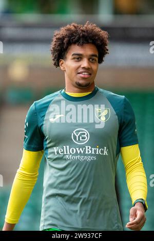 Sam McCallum of Norwich City is seen warming up before the Sky Bet ...