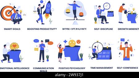 Growth mindset set. Personal development through positive habits. Lifelong learning ...