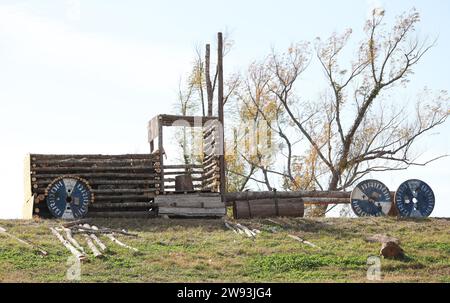 Reserve, USA. 23rd Dec, 2023. A sign describing a bonfire in the form ...