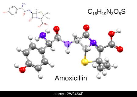 Penicillin, antibiotic drug, Structural chemical formula on a white ...