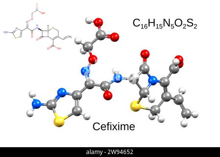 Cefixime antibiotic drug molecule (cephalosporin, third generation ...