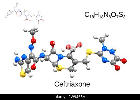 Ceftriaxone antibiotic drug molecule (cephalosporin, third generation ...