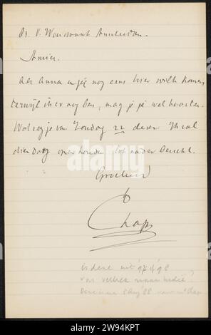 Letter to Jan Veth, Chap van Deventer, 1895 letter Amsterdam ink ...