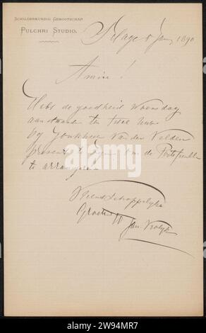 Letter to Philip Zilcken, Jan Vrolijk, 1890 letter The Hague paper. ink ...