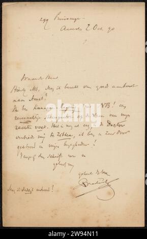 Letter to Philip Zilcken, 1890 letter Amsterdam paper. ink writing ...