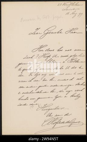 Letter to Cornelis Hofstede de Groot, Jan Veth, 1899 letter Bussum ...