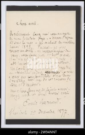 Letter to Andries Bonger, Émile Bernard, 1913 letter Paris paper. ink ...